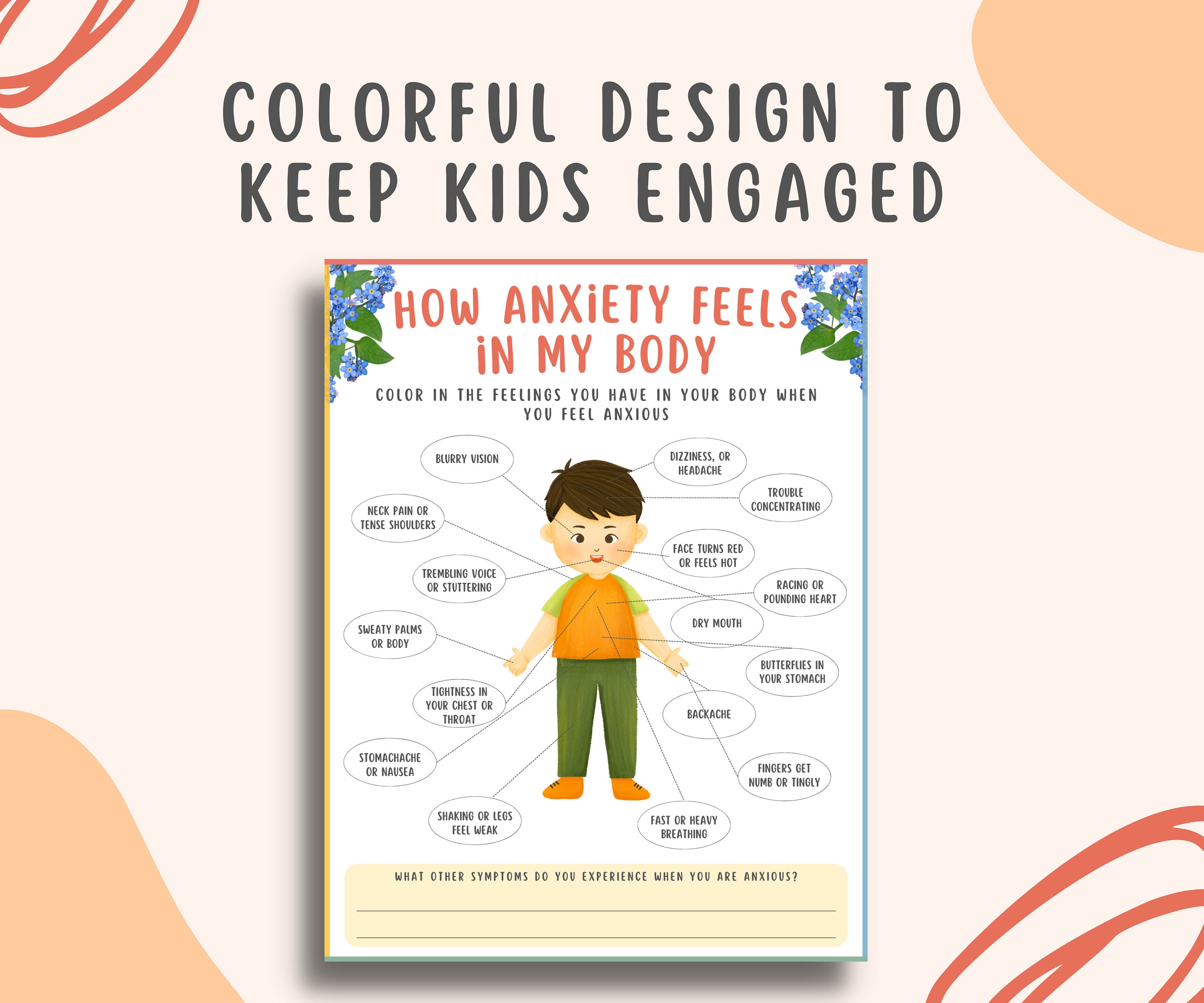 Anxiety Symptoms Body Signals Worksheet for Kids and Teens, Fillable ...