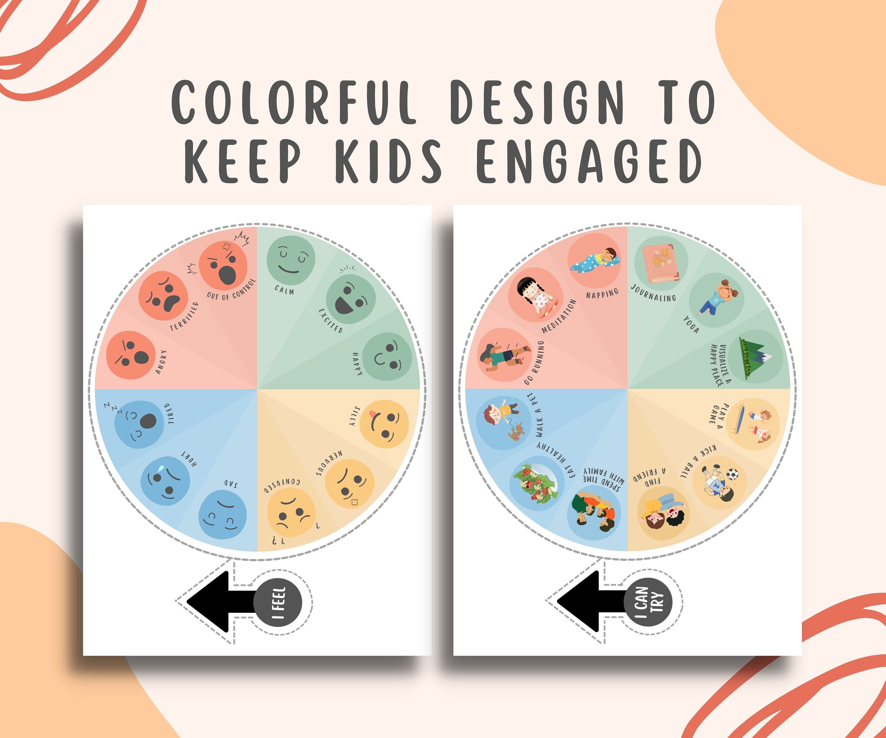 Feelings Wheel With Coping Skills Activity for Kids, Calming Corner ...