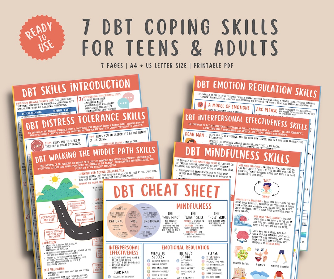DBT Coping Skills Bundle Teens Adults, Dialectical Behavior Therapy ...