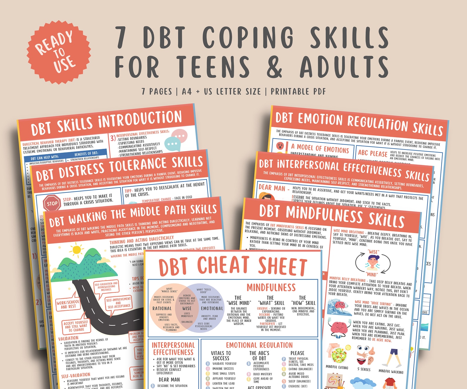 DBT Coping Skills Bundle Teens Adults, Dialectical Behavior Therapy ...