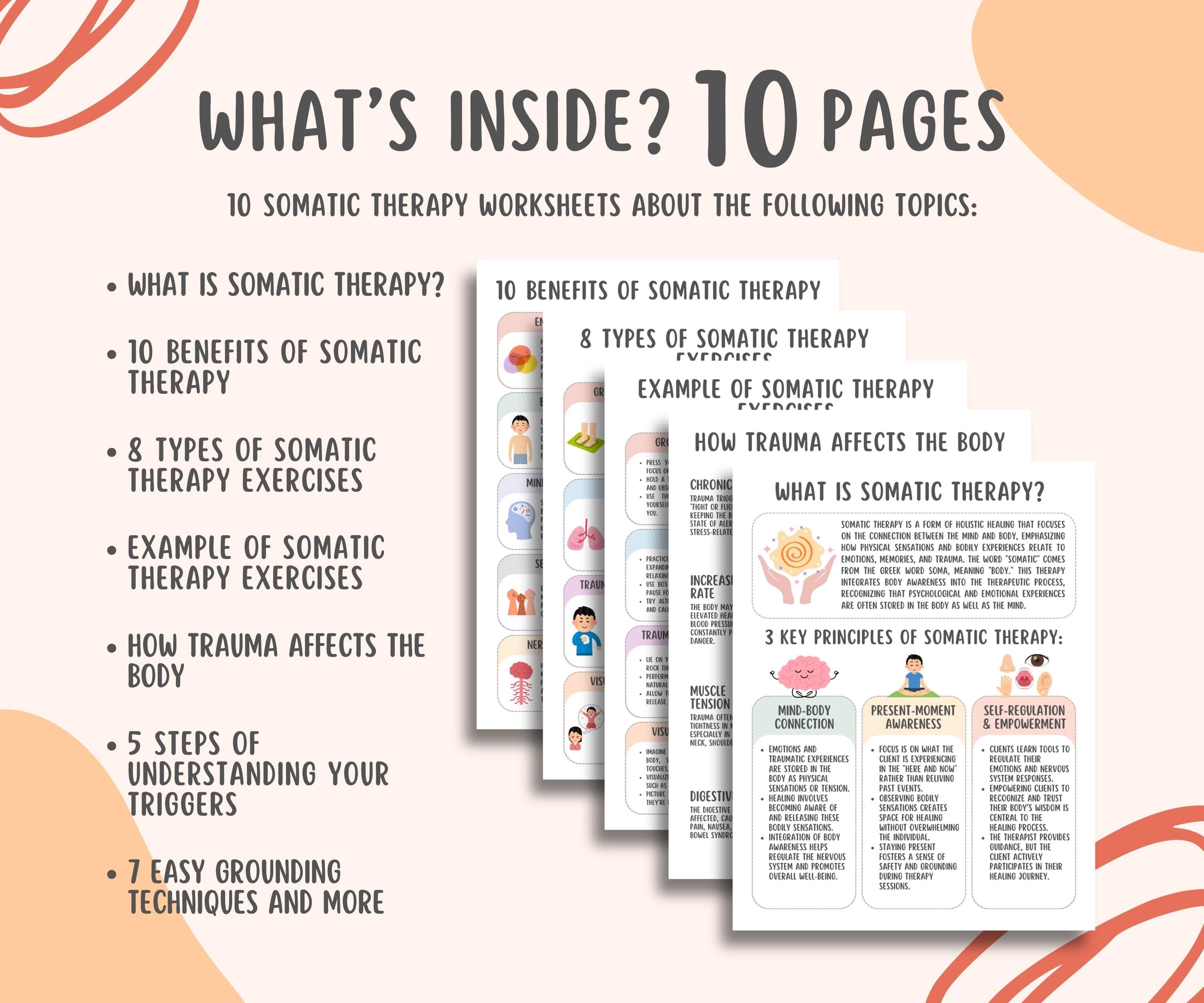 Somatic Therapy Coping Skills Worksheets (10 Pages) Grounding ...