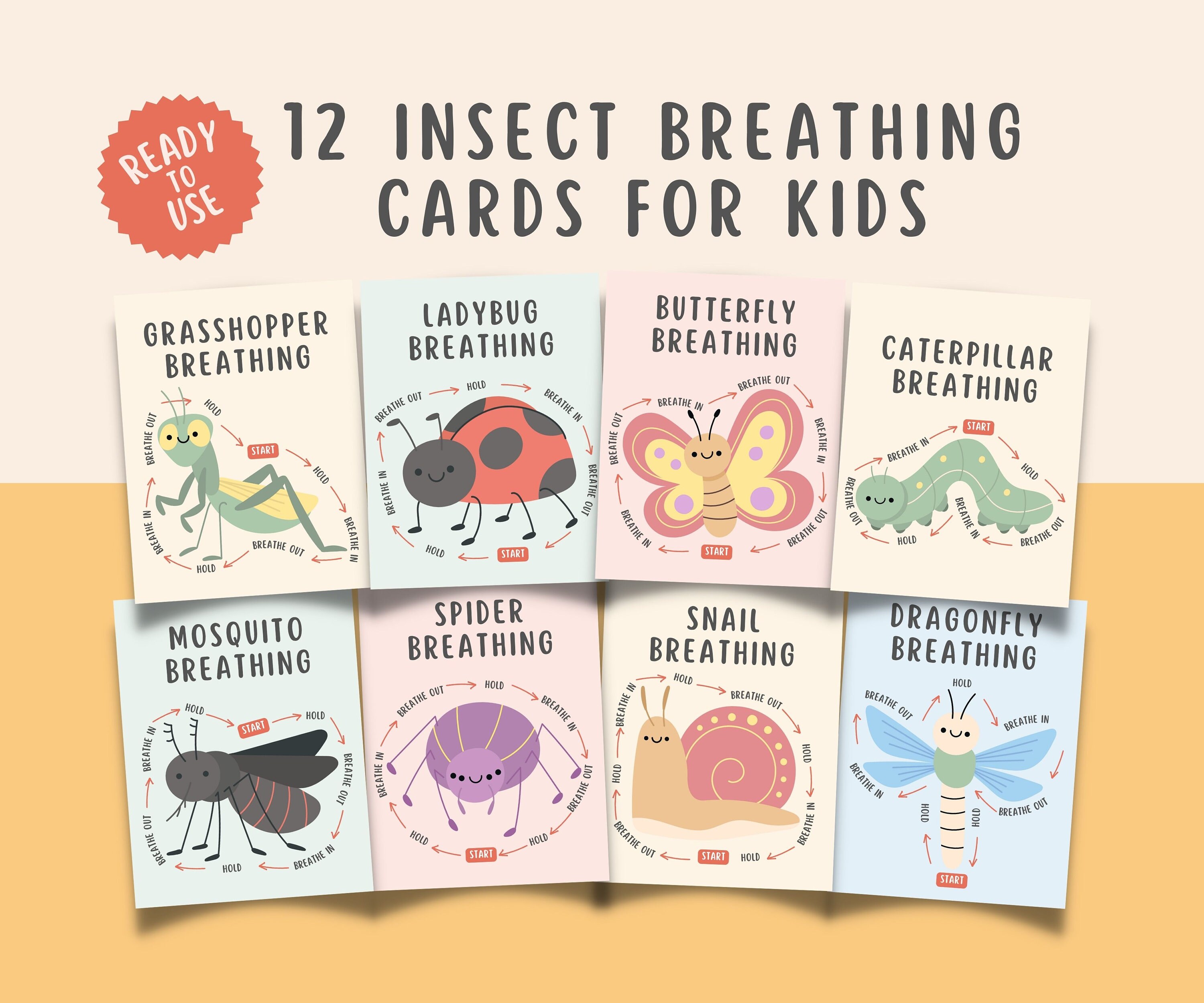 12 Insects Breathing Flashcards Children Mindful Coping - Etsy
