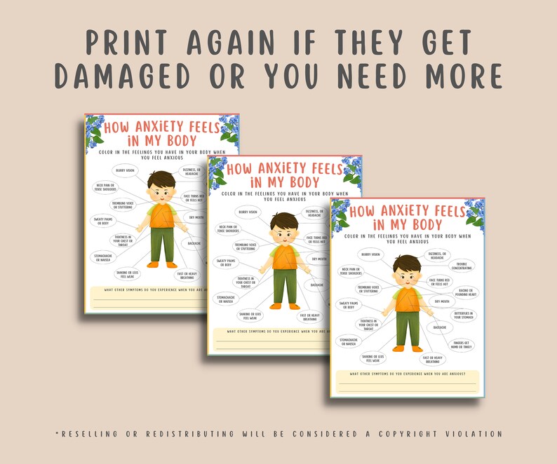 Anxiety Symptoms Body Signals Worksheet for Kids and (Instant Download ...