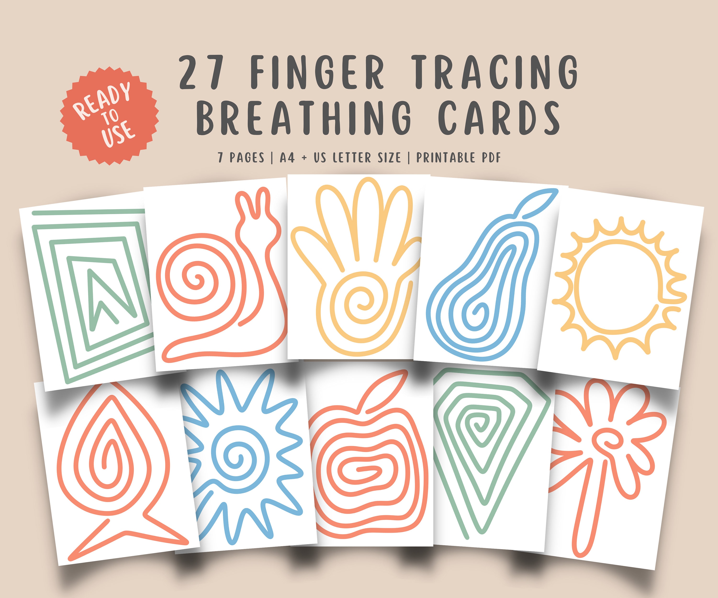 27 Finger Tracing Breathing Cards for Kids Teens Calm Down - Etsy UK