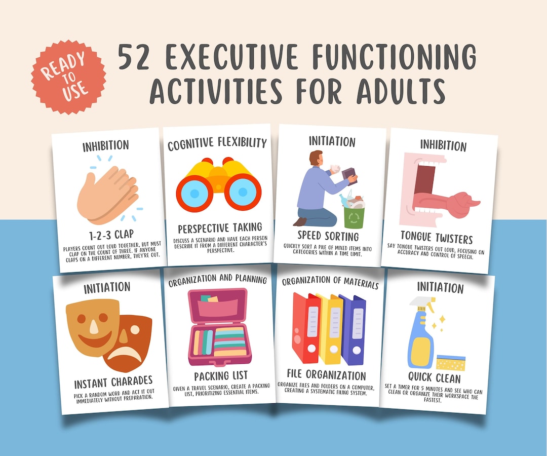 52 ADHD Executive Functioning Activity Flashcards for Adults, Executive ...