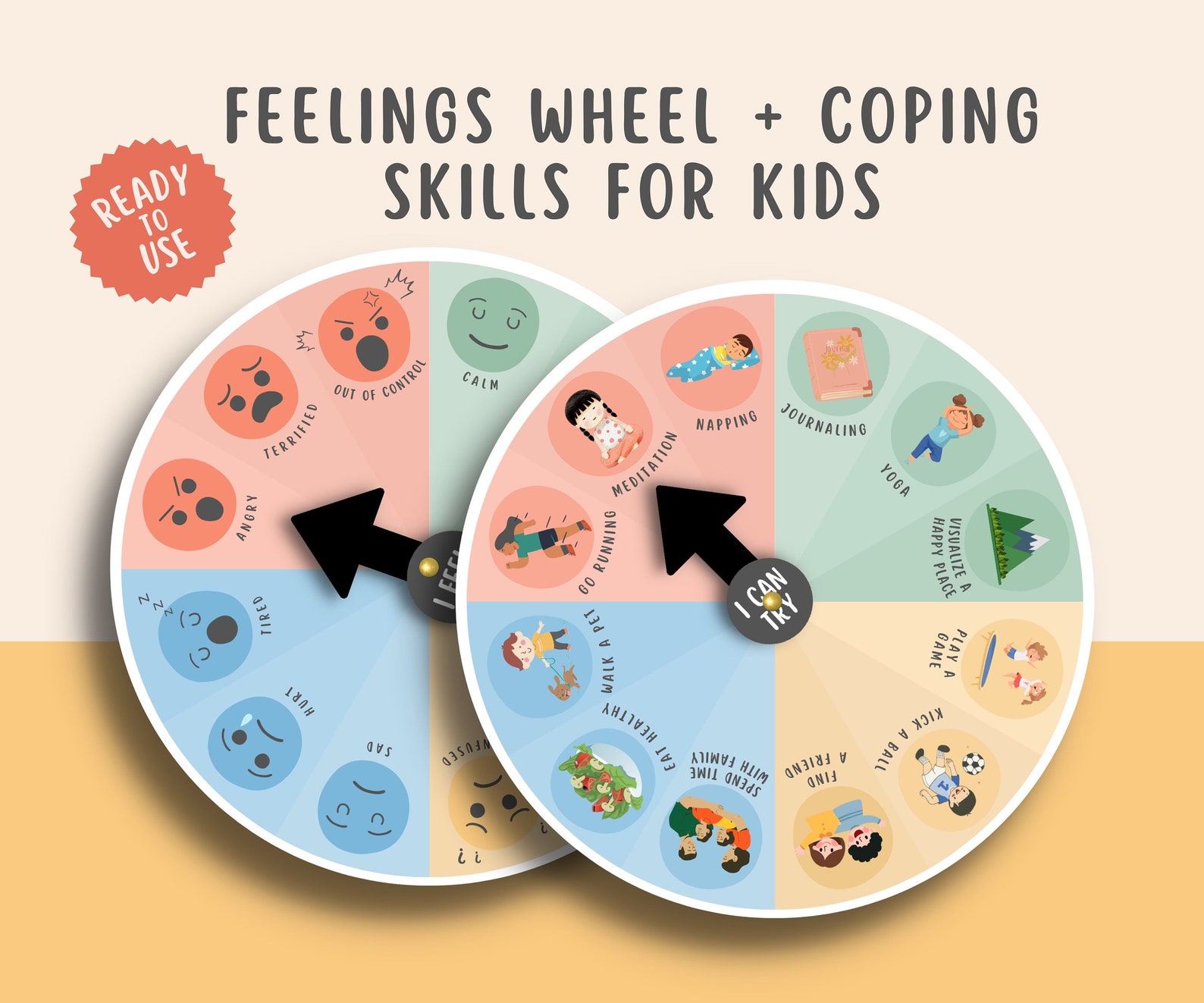 Feelings Wheel With Coping Skills Activity for Kids, Calming Corner ...