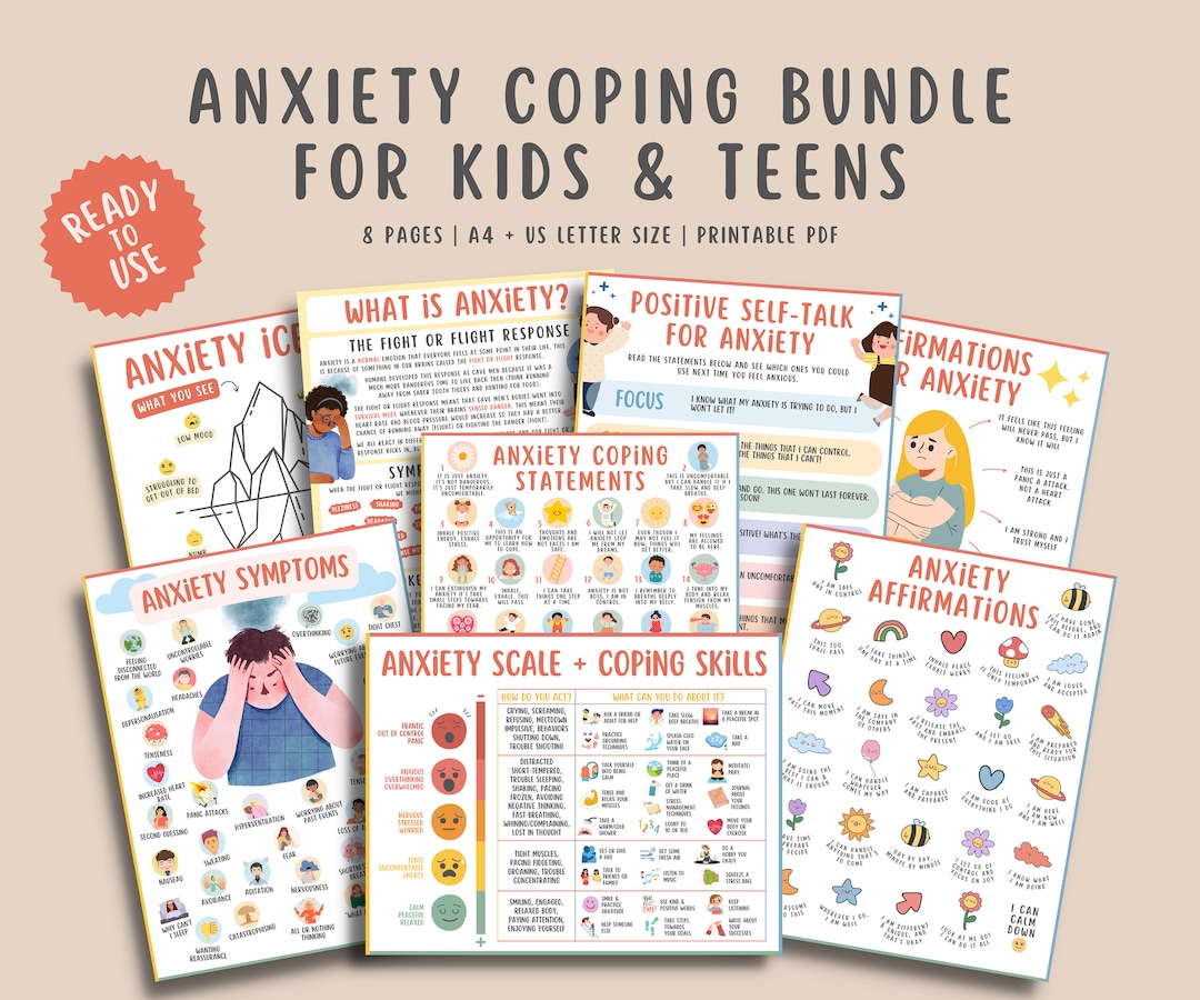 Anxiety Coping Skills Bundle Kids Teens 8 Pages, Mental Health ...
