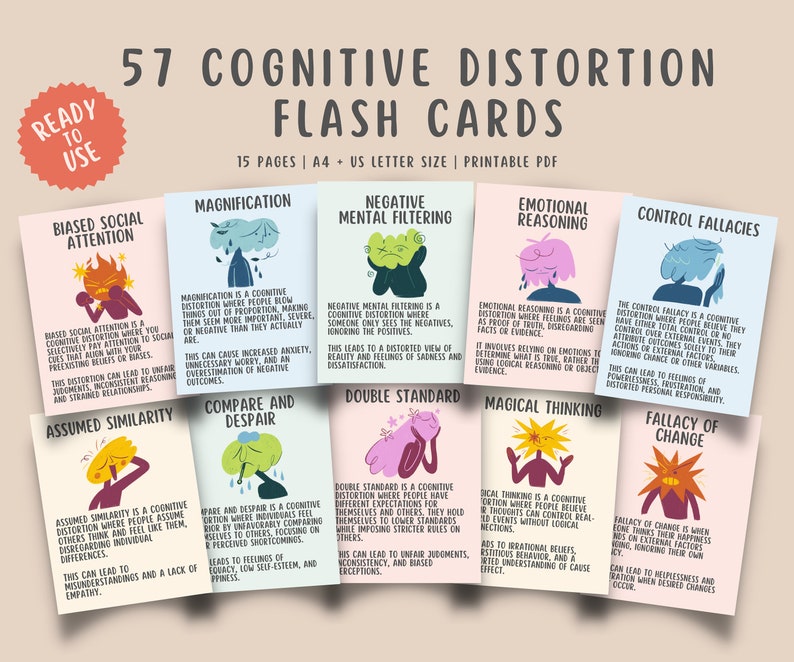 57 Cognitive Distortion Cards DBT Coping Skill Cards - Etsy