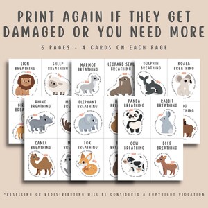 24 Mindful Animal Breathing Cards, Anxiety Coping Calming Corner Tools ...