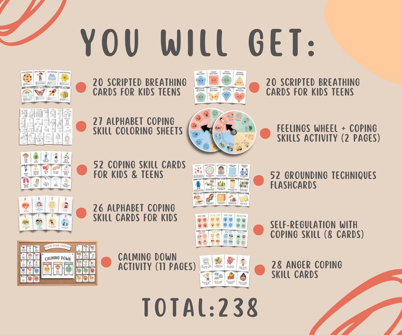 Coping Skills Bundle for Kids 238 Items Mindful Breathing Exercises ...