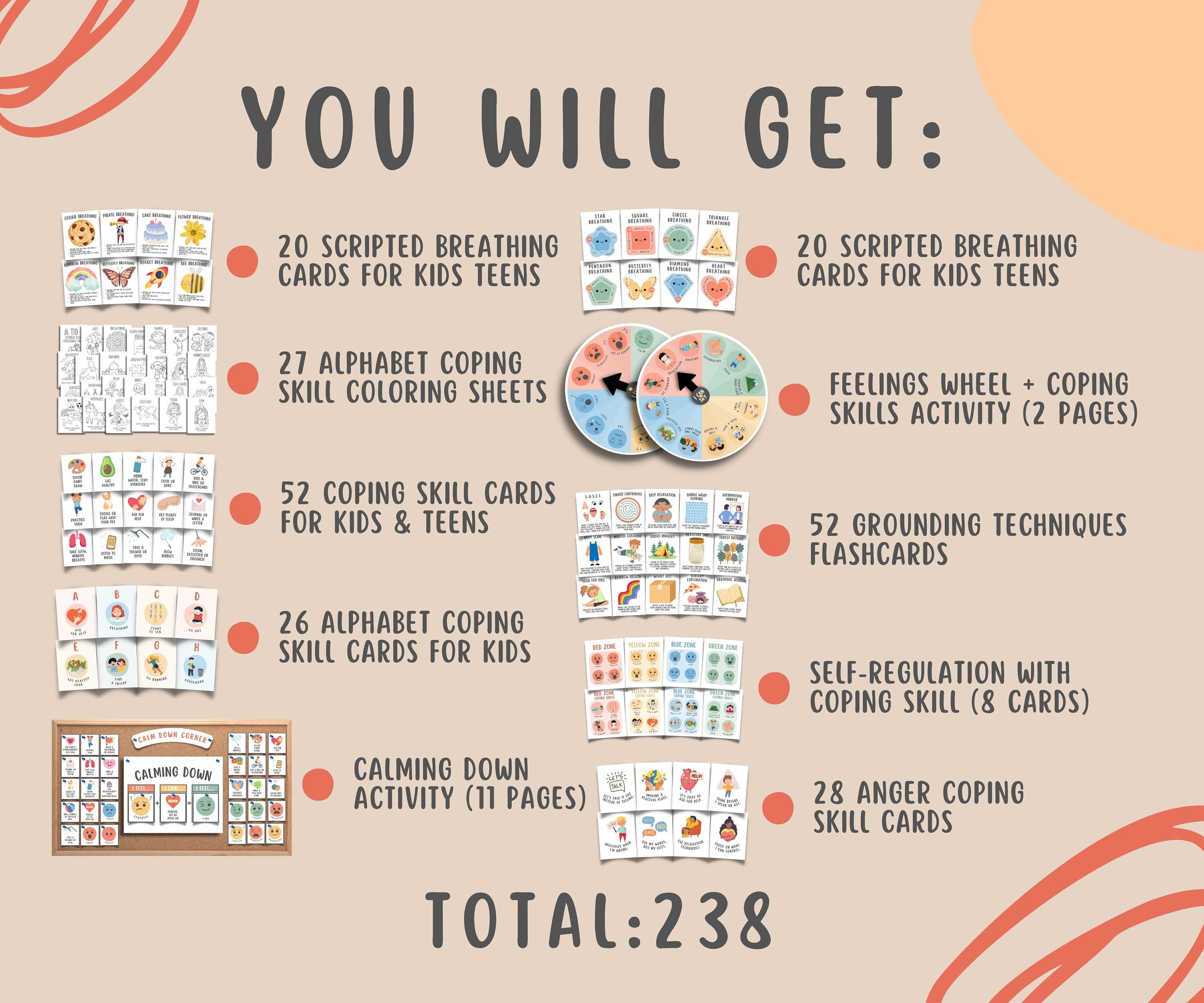 Coping Skills Bundle for Kids 238 Items Mindful Breathing Exercises ...