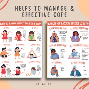 Anxiety Coping Skills Bundle for Kids Teens (7 Pages), Mental Health ...