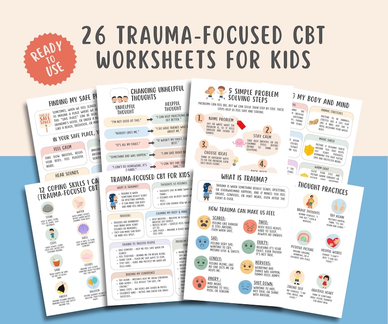 Trauma Focused CBT Worksheets + Cheatsheet for Kids (26 Pages ...