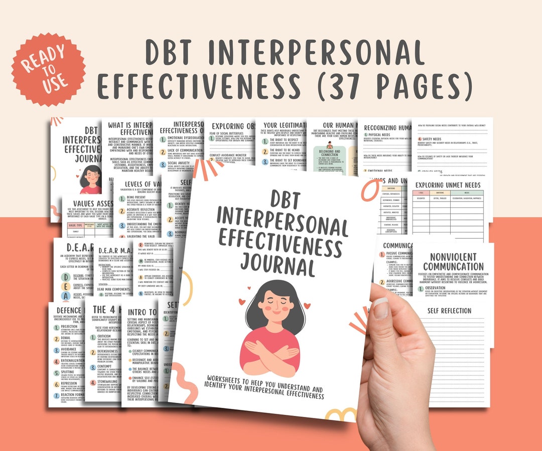 37 DBT Interpersonal Effectiveness Worksheets Journal, Communication Workbook, Building ...