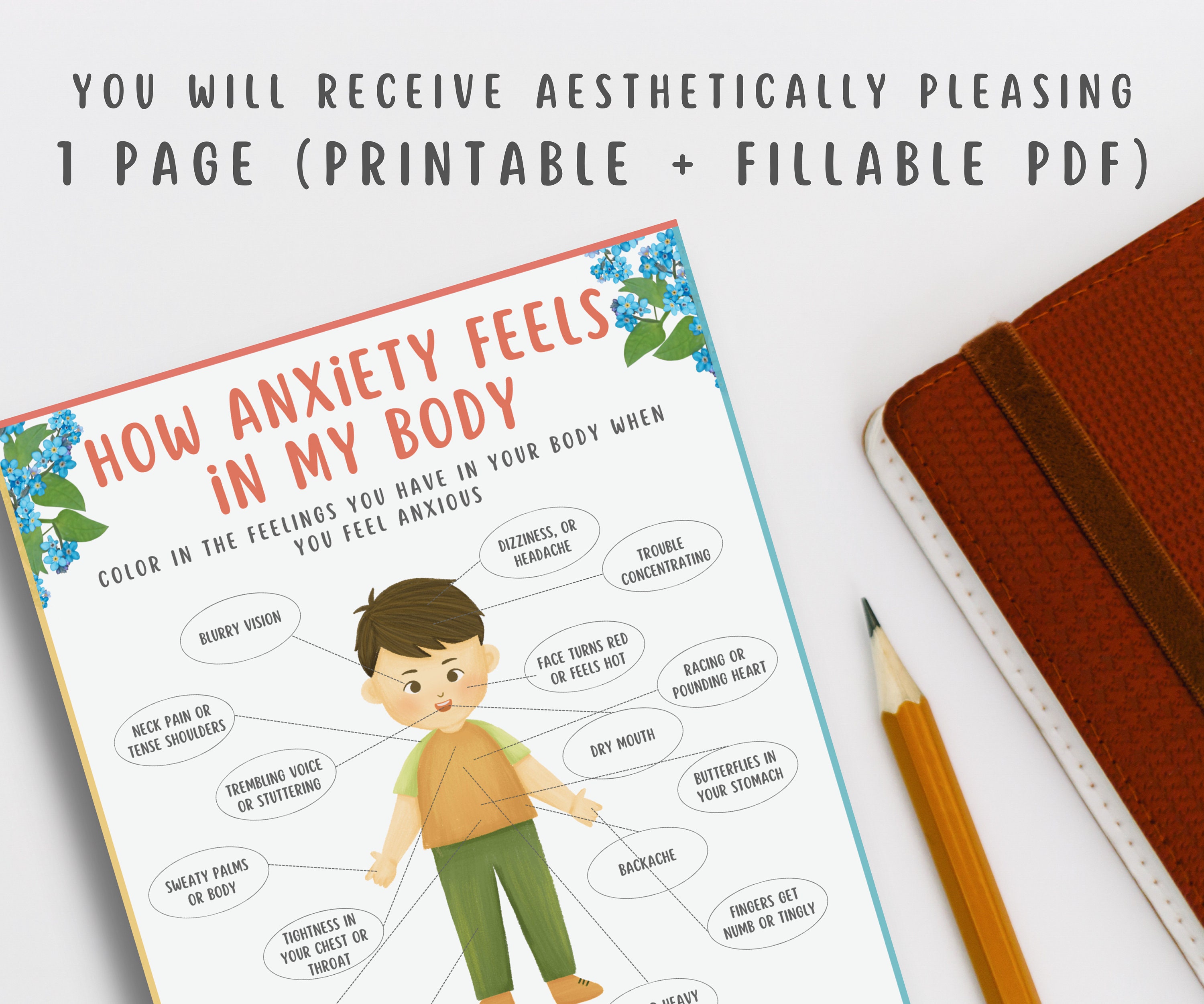 Anxiety Symptoms Body Signals Worksheet for Kids and Teens, Fillable ...