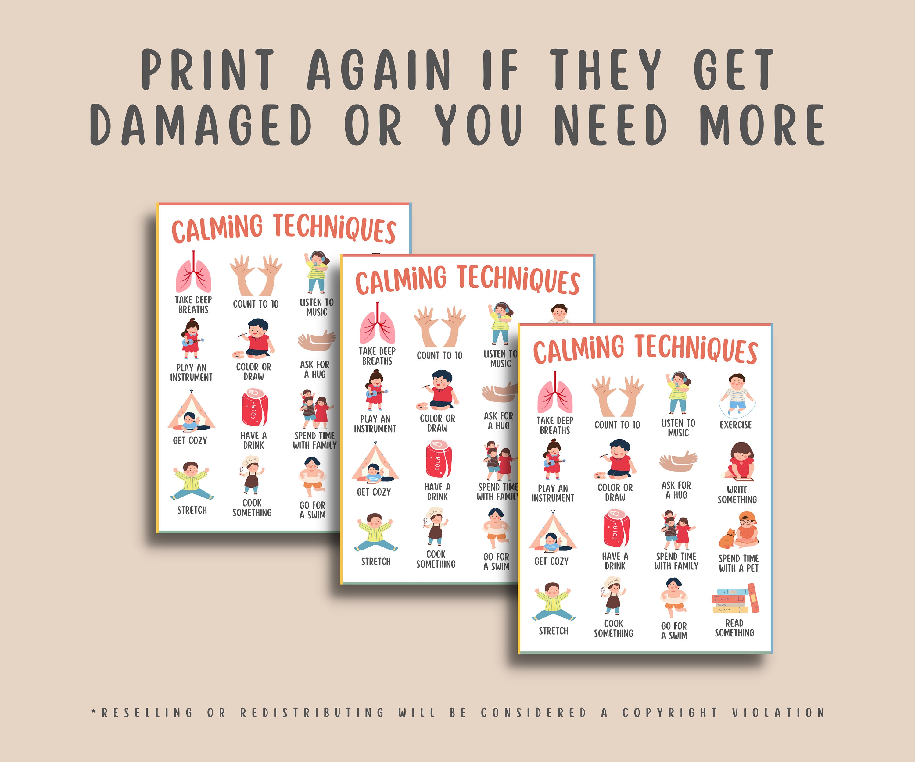 16 Calming Techniques Chart for Kids Teens, Grounding Strategies Print ...