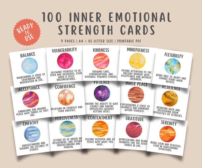 100 Inner Emotional Strength Cards, Self Esteem Resilience Mental ...