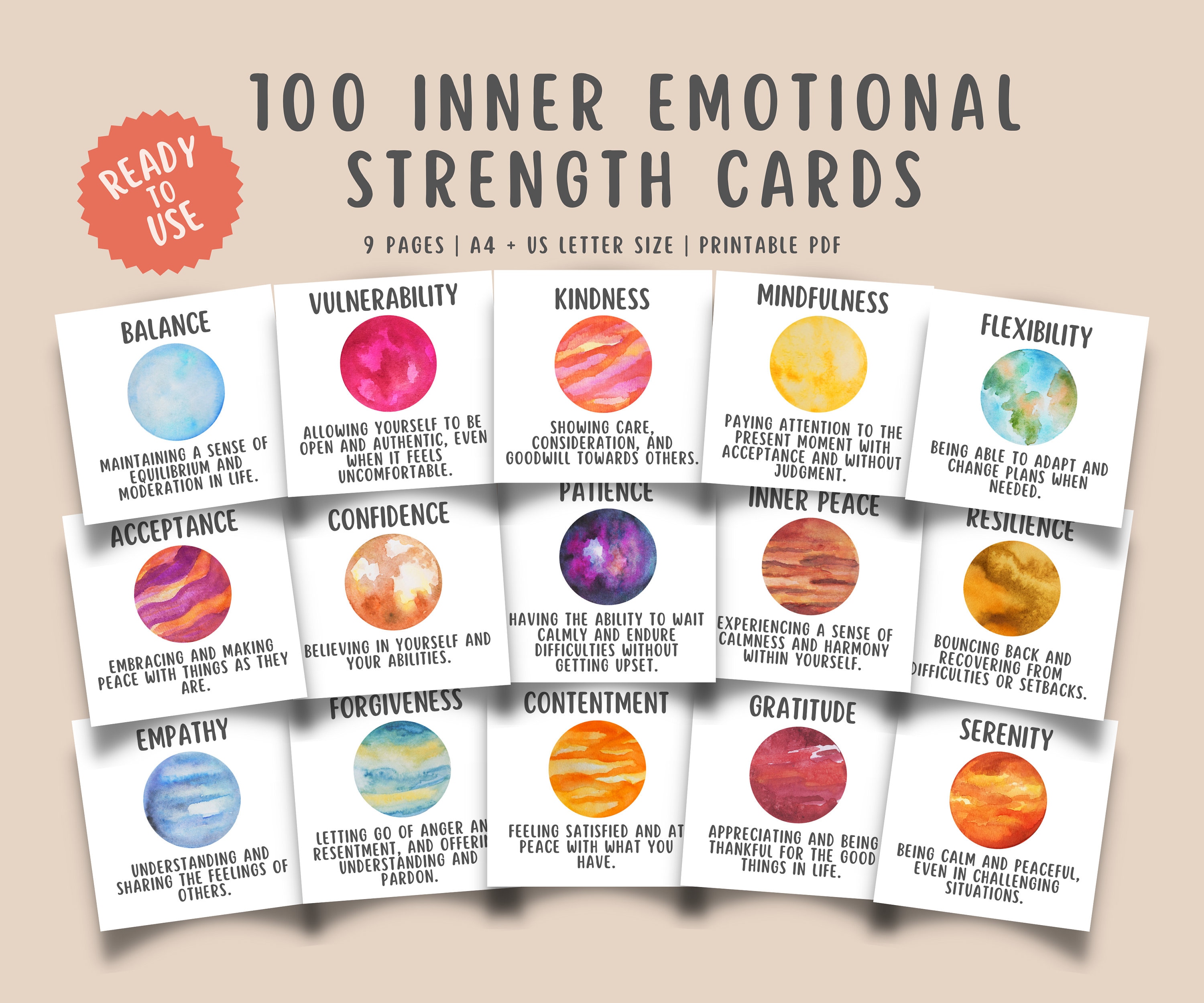 100 Inner Emotional Strength Cards, Self Esteem Resilience Mental ...
