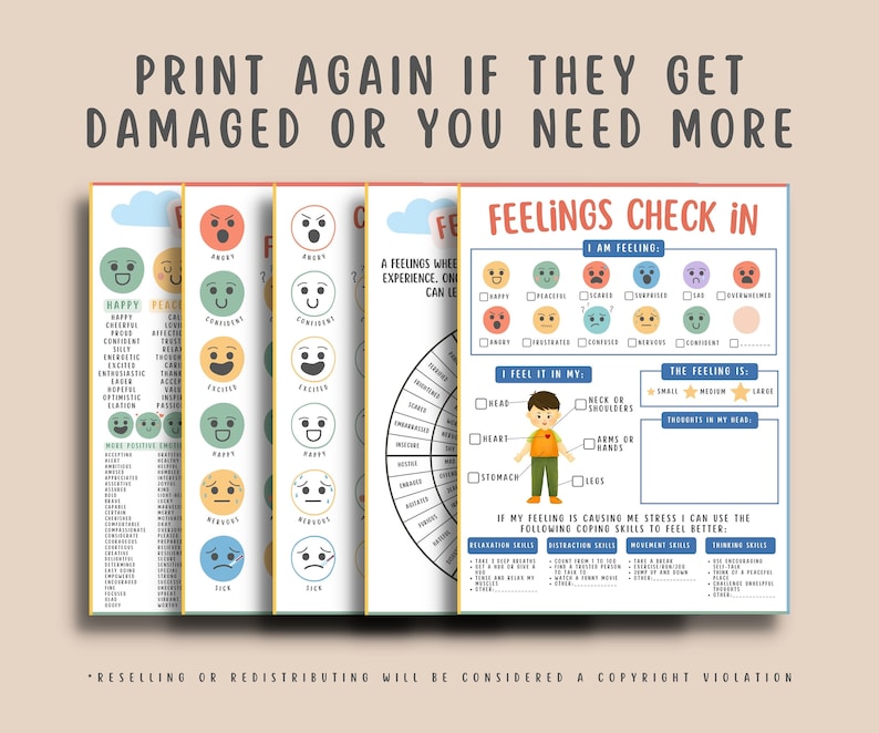 5 Feelings Check-in Worksheets, Feelings List Emotions Wheel, SEL Child ...