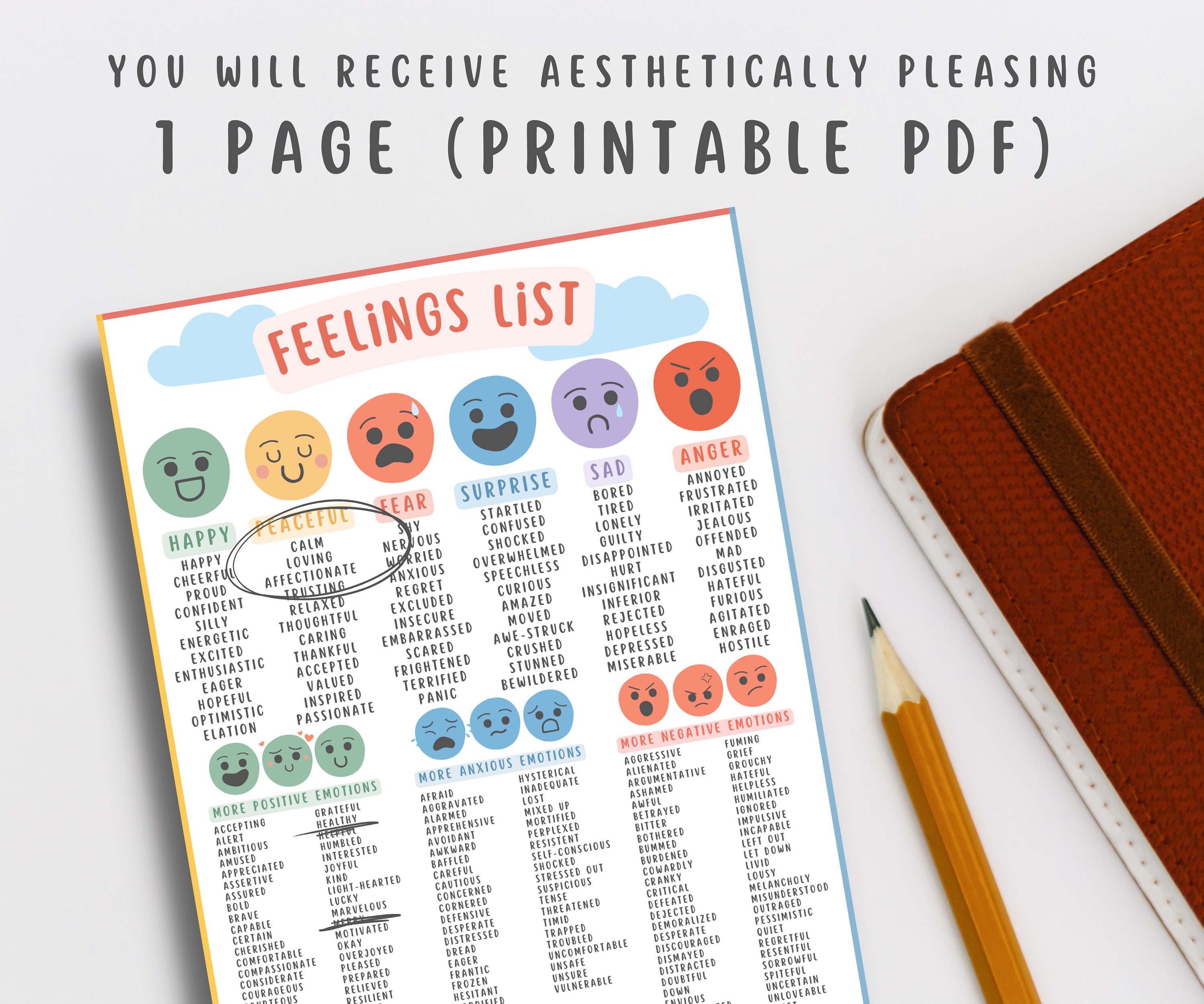 220 Feelings List for Kids & Teen Emotions Chart Social - Etsy Australia