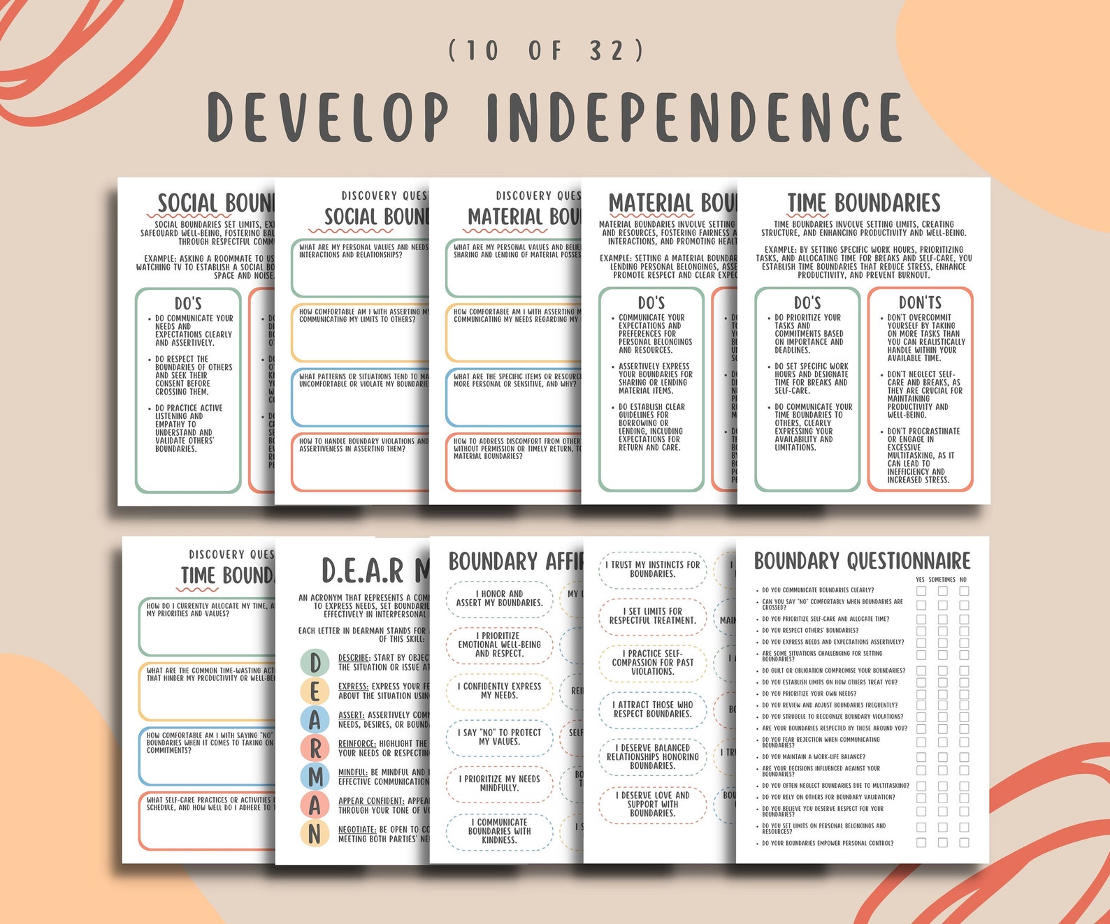32 Personal Boundaries Worksheets, DBT Therapy Workbook, Healthy ...