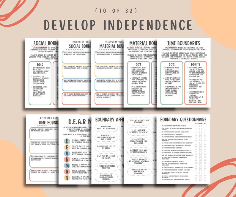 32 Personal Boundaries Worksheets, DBT Therapy Workbook, Healthy ...