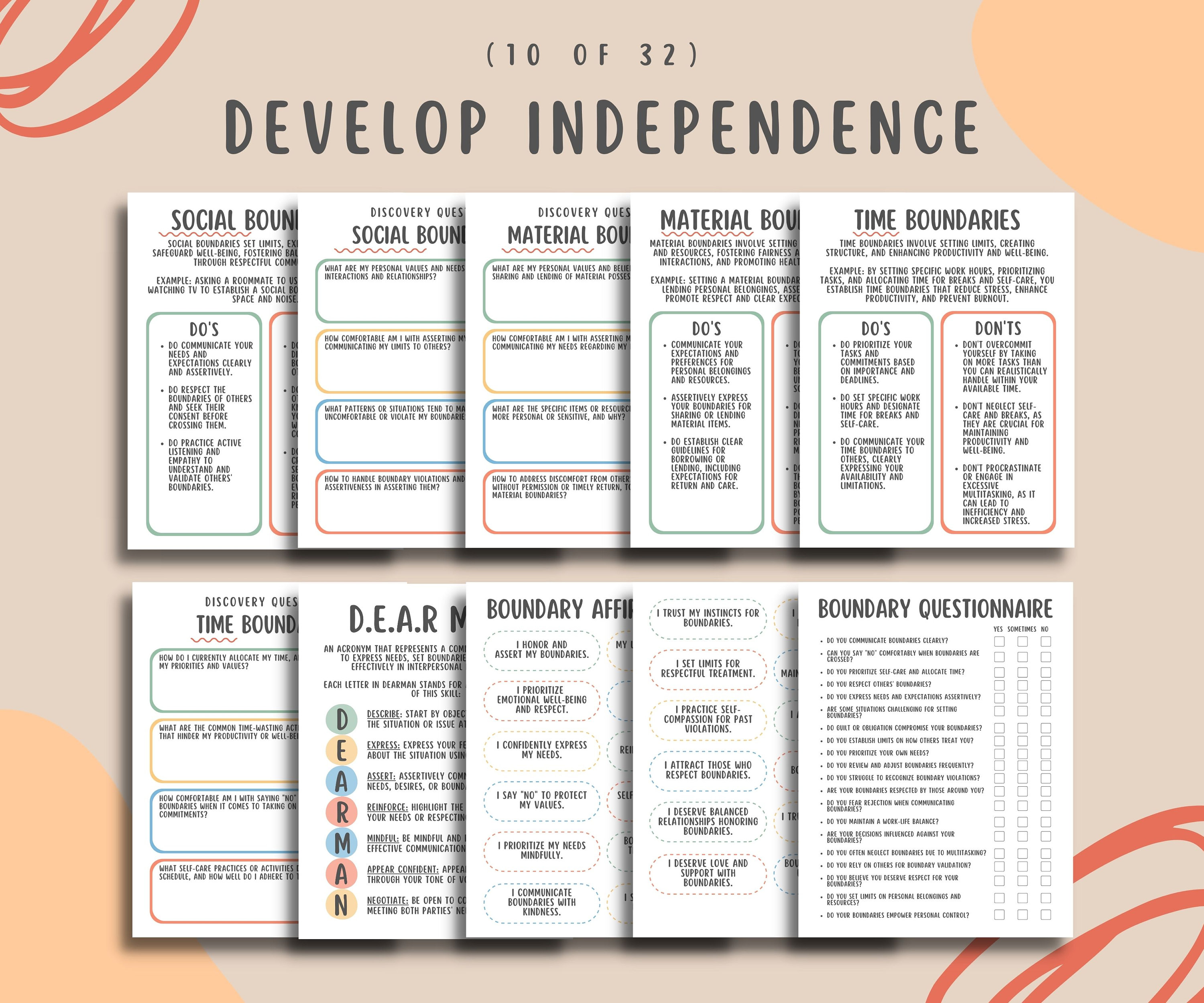 32 Personal Boundaries Worksheets, DBT Therapy Workbook, Healthy ...