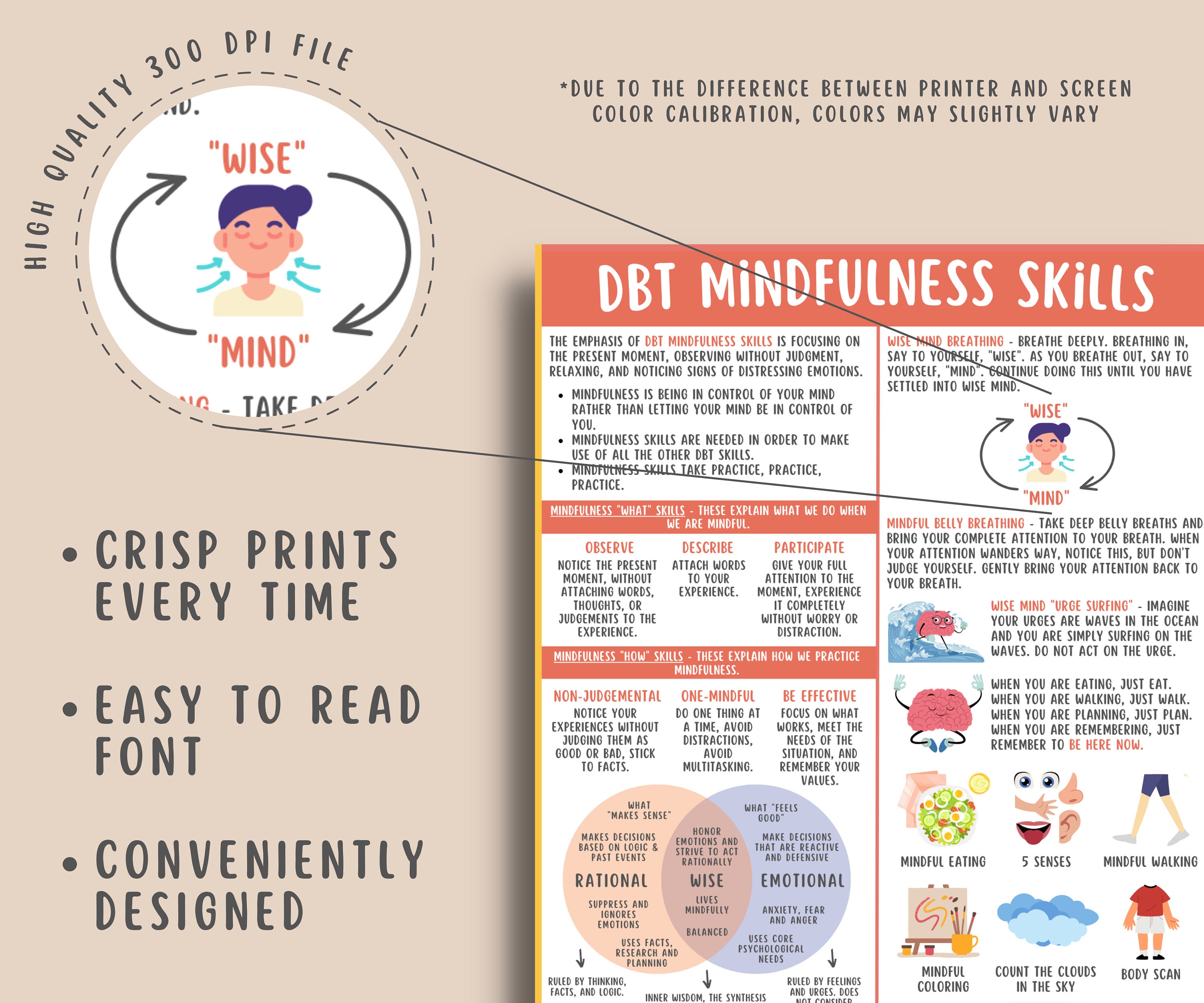 DBT Mindfulness Coping Skills Handout Teens Kids Adults - Etsy