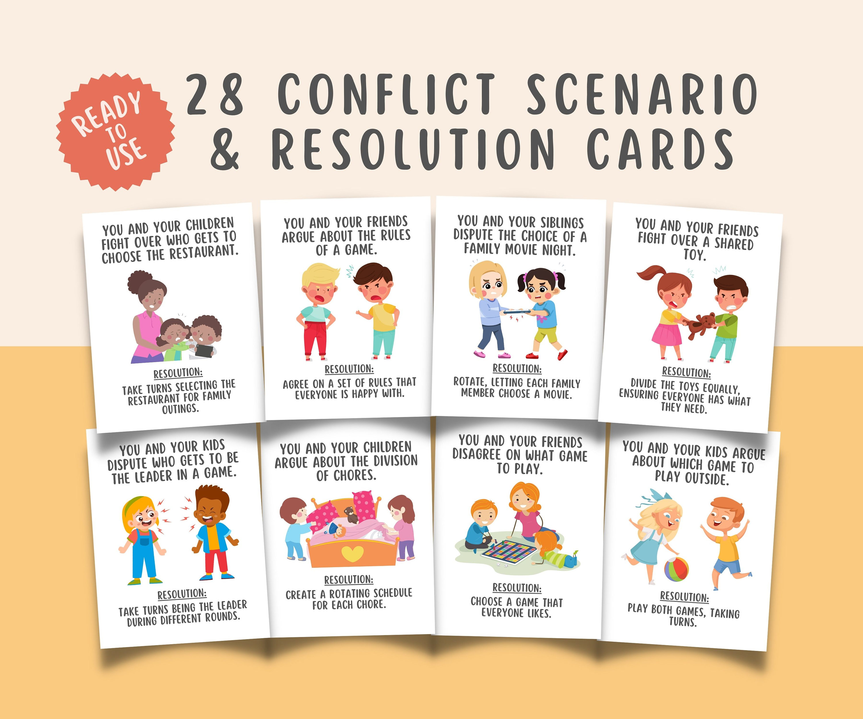 28 Conflict Resolution Flashcards for Kids, Social Emotional Learning ...