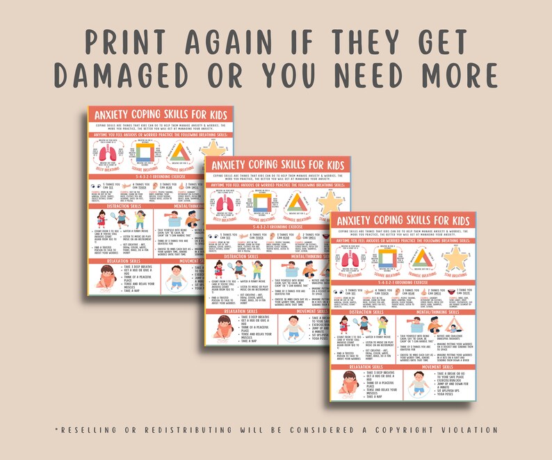 Anxiety Coping Skills Print for Kids, Stress Relief Mental Health ...