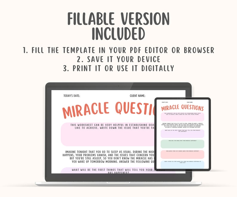 Miracle Questions Worksheet, SFBT Worksheets, Solution Focused Therapy ...