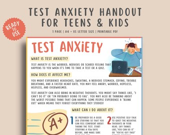Test Anxiety Fillable Worksheet Kids Teens Printable Child - Etsy