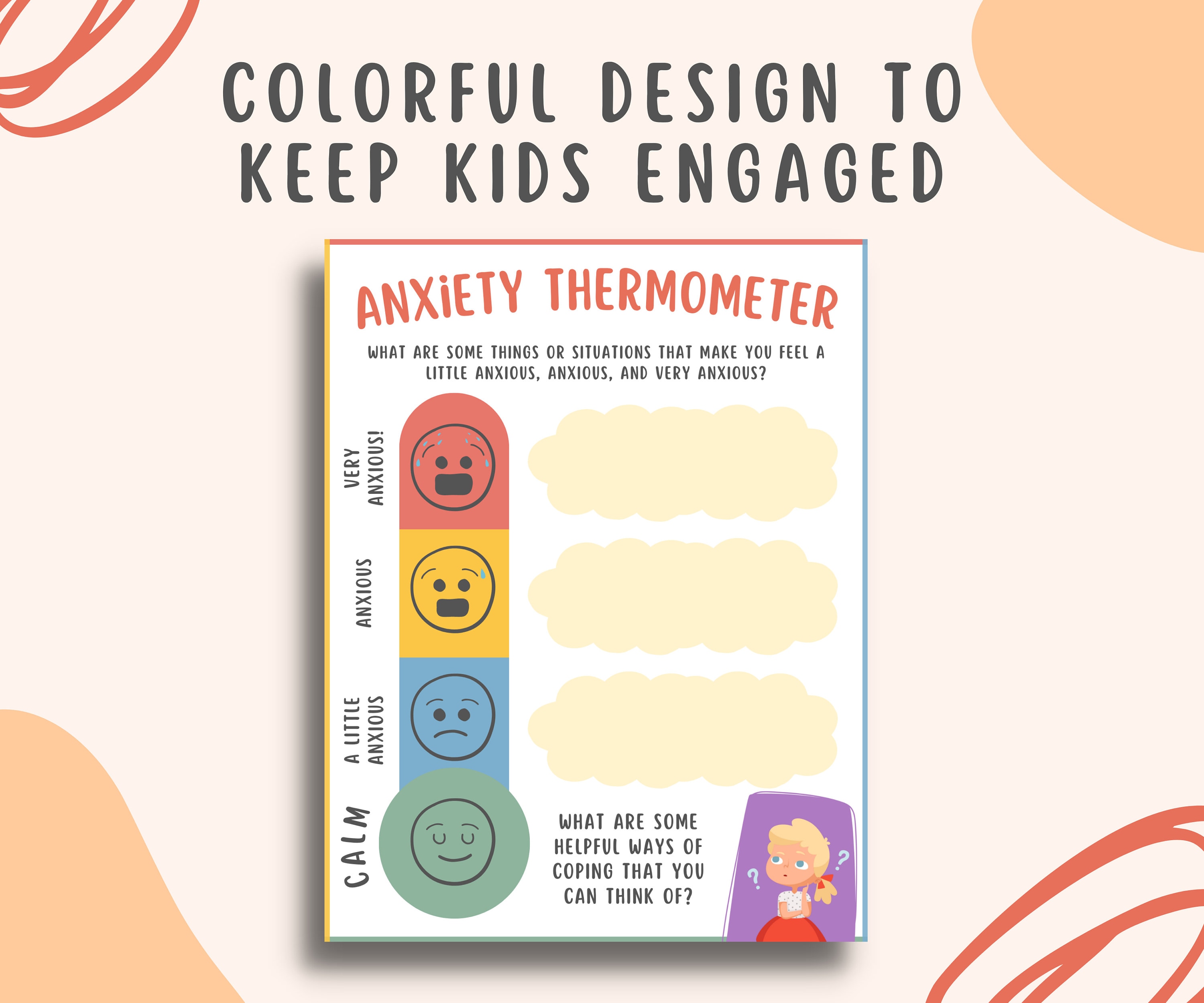 Anxiety Thermometer Worksheet for Kids and Teens, Help Children With ...