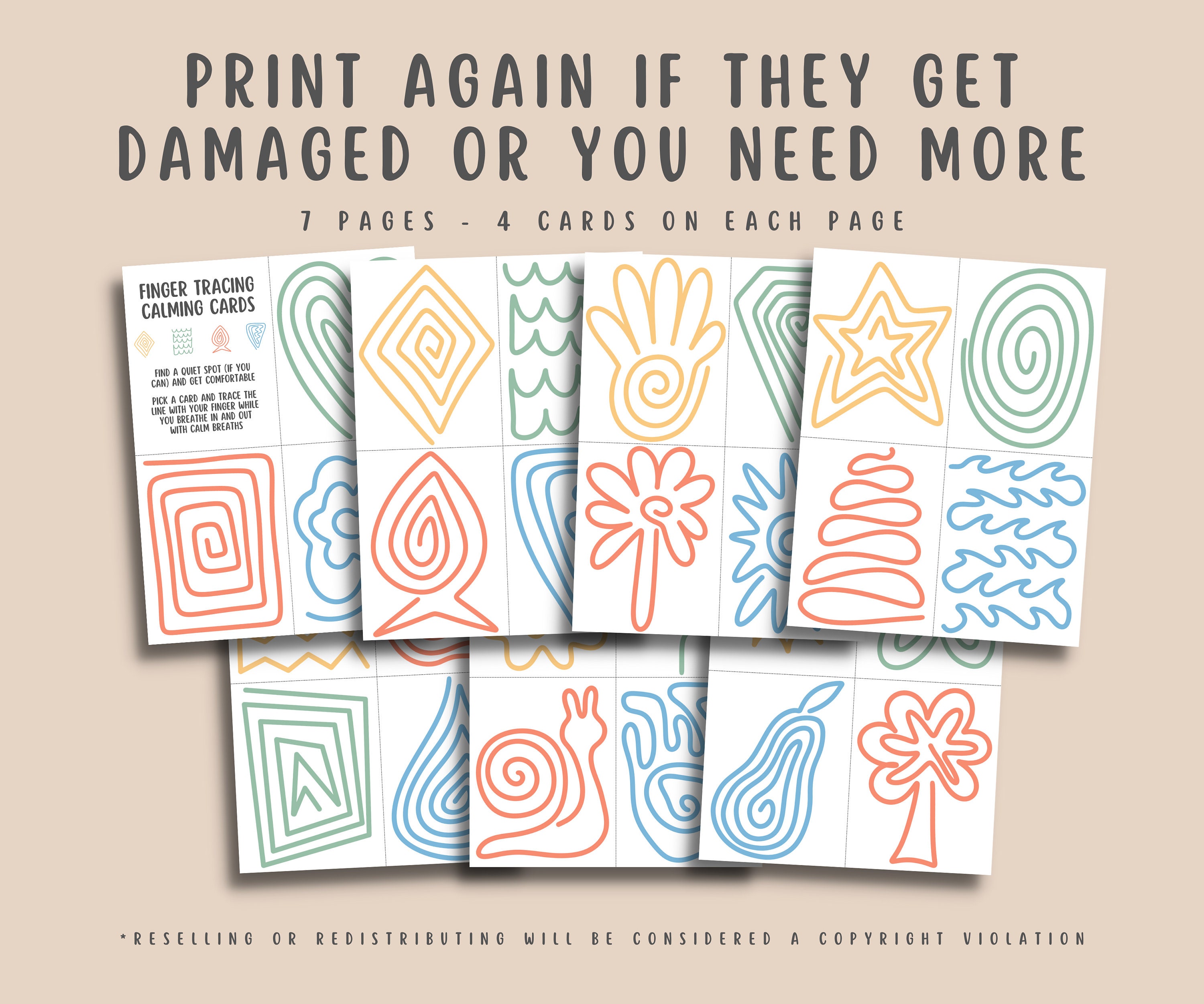 27 Finger Tracing Breathing Cards for Kids Teens Calm Down - Etsy UK