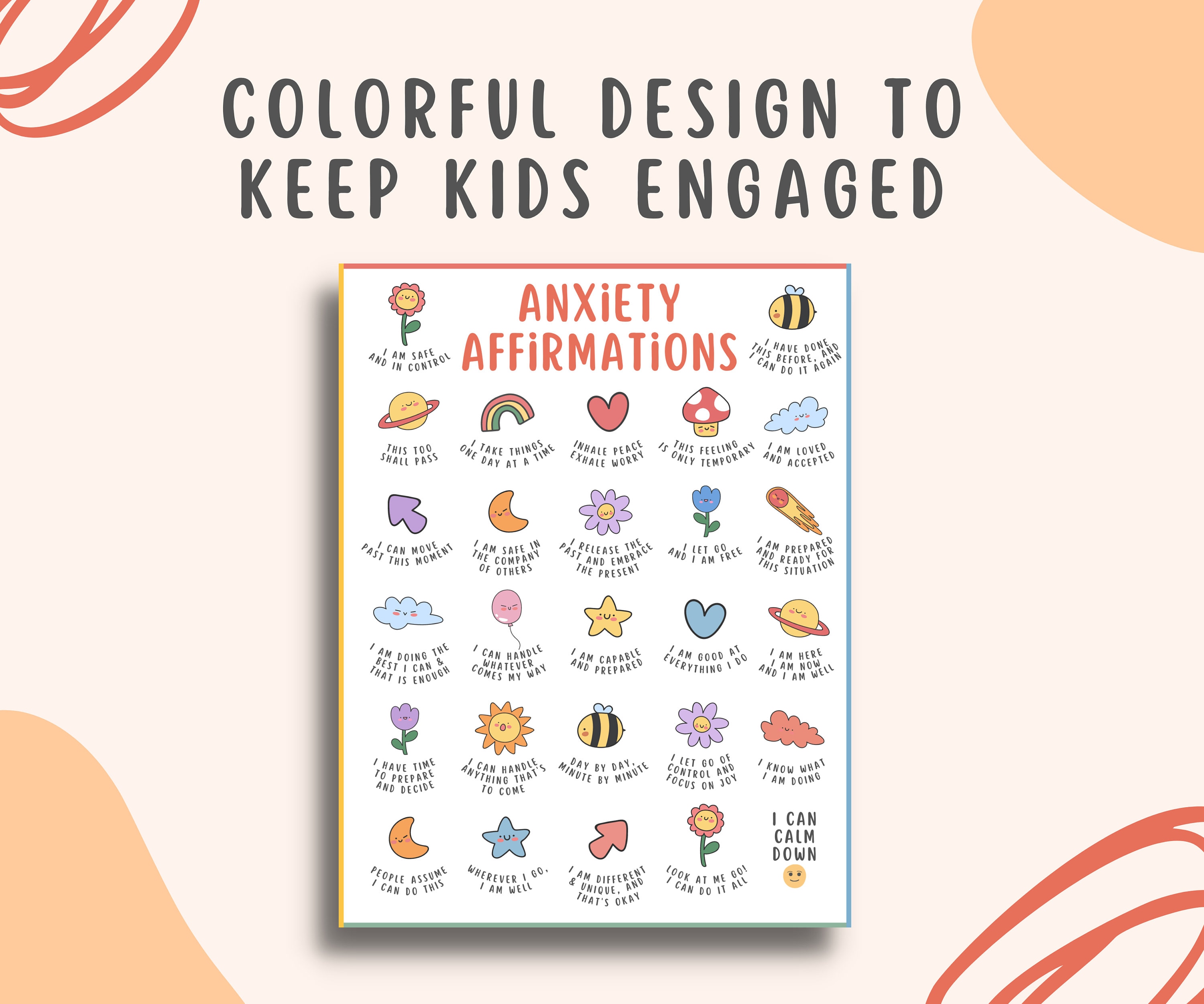 25 Anxiety Affirmations for Kids Teens Stress Coping Print - Etsy