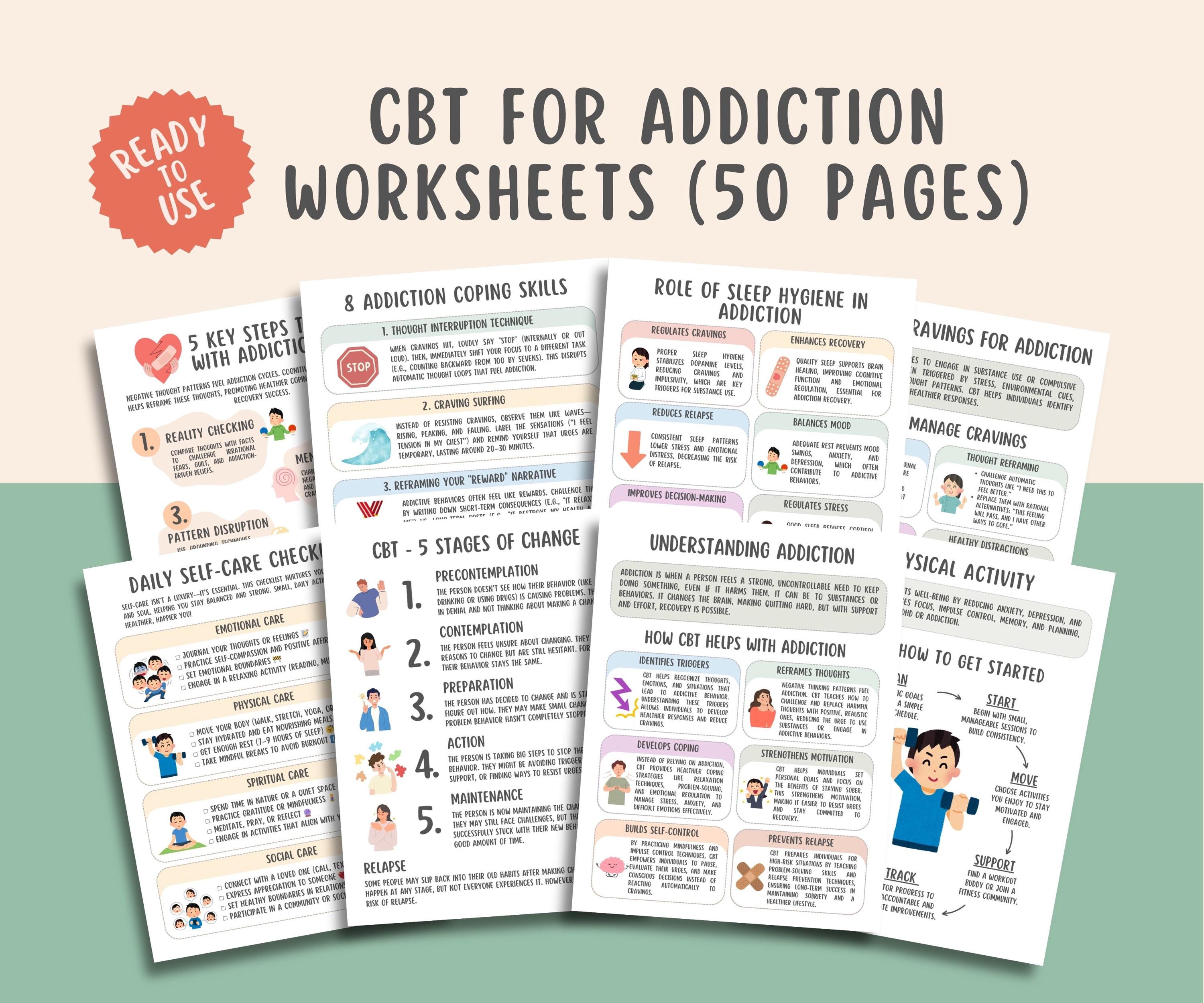CBT for Addiction Worksheets, Sobriety Planner, Relapse Prevention Plan ...