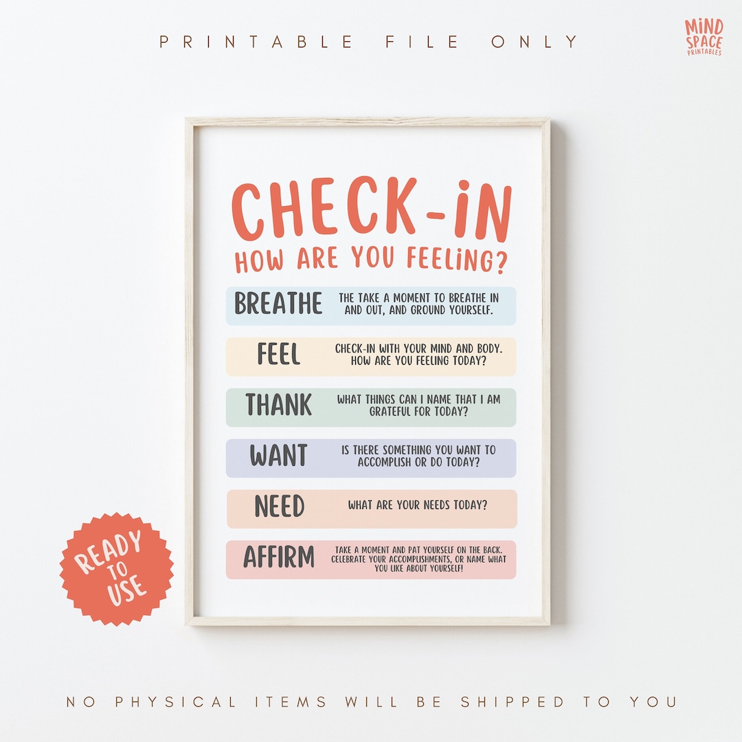 Feelings Check in Poster, Check in Therapy Office Decor, Therapist ...