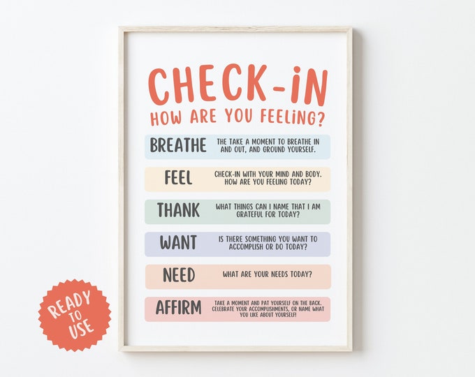 Feelings Check in Poster, Check in Therapy Office Decor, Therapist ...