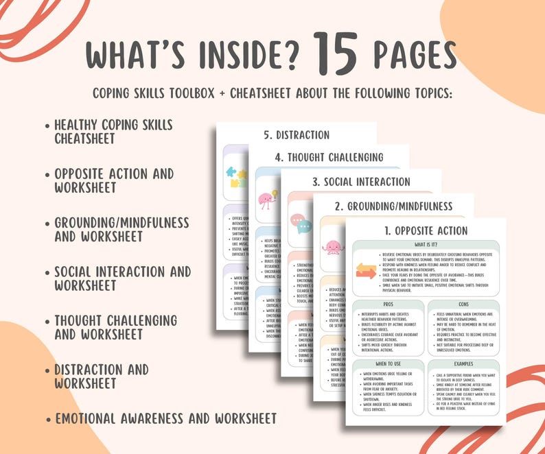 Healthy Coping Skills Worksheet + Cheatsheet (15 Pages), Mental Health ...