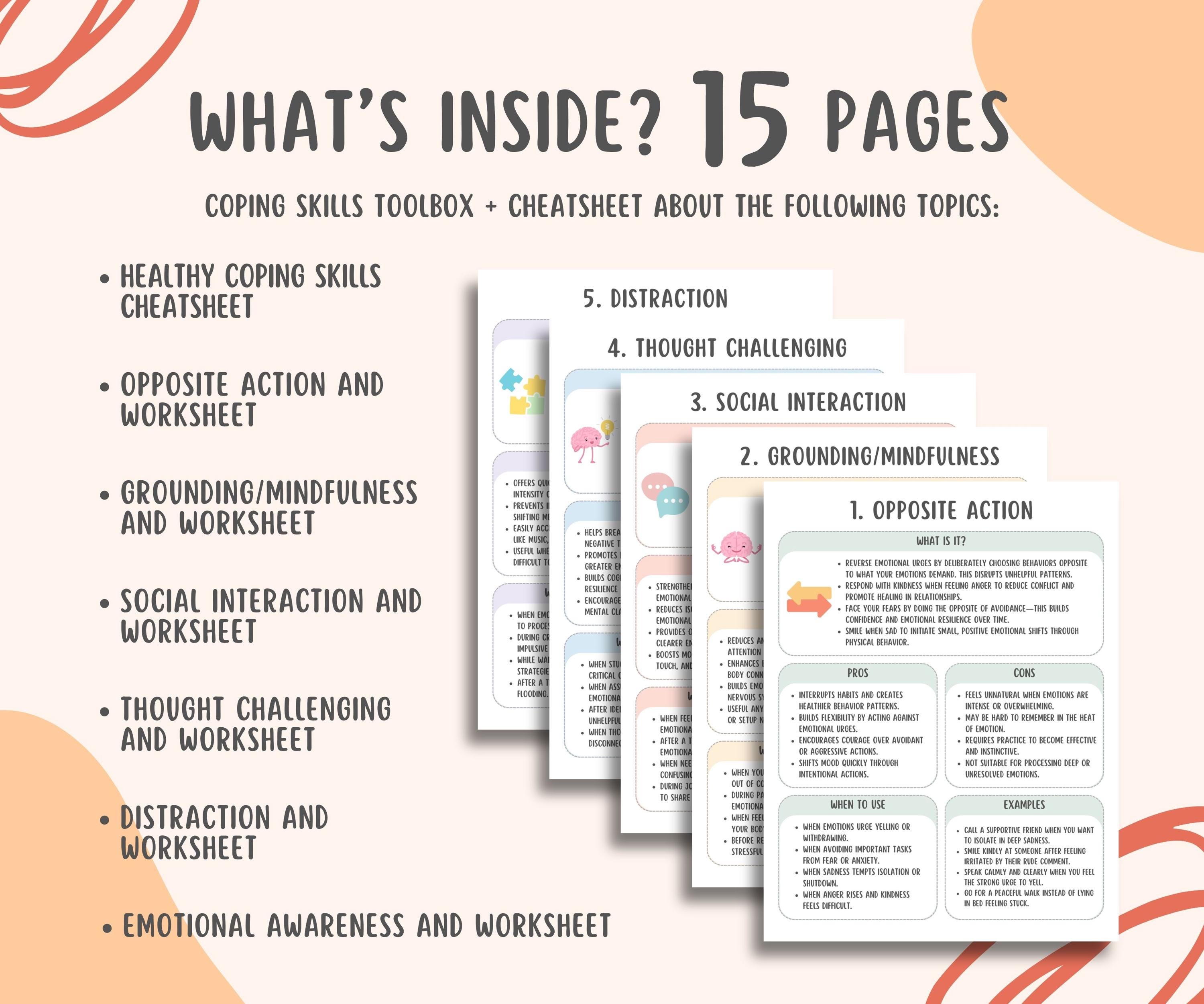 Healthy Coping Skills Worksheet + Cheatsheet (15 Pages), Mental Health ...