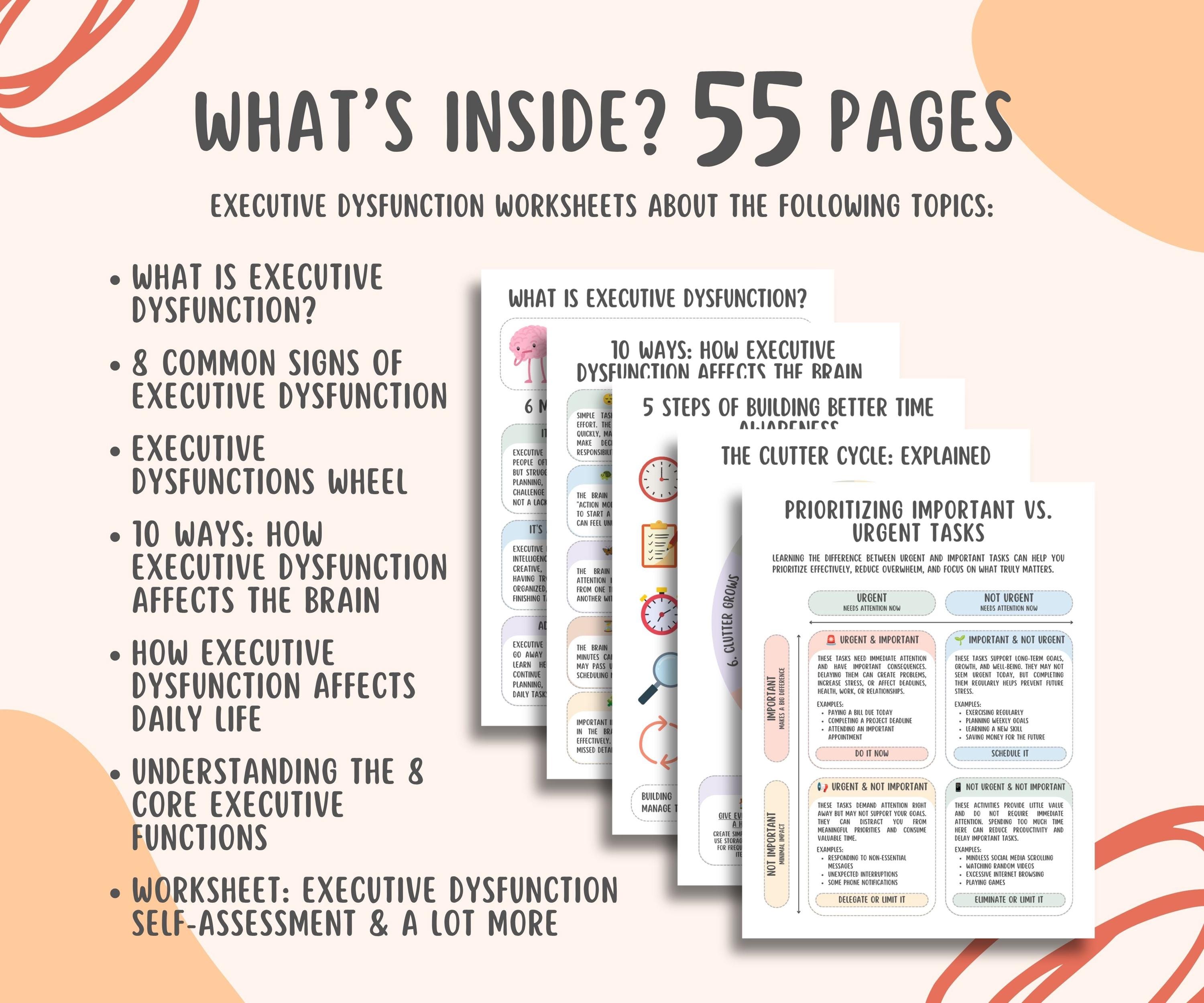 Executive Dysfunction Worksheets, ADHD Planner, Executive Function ...