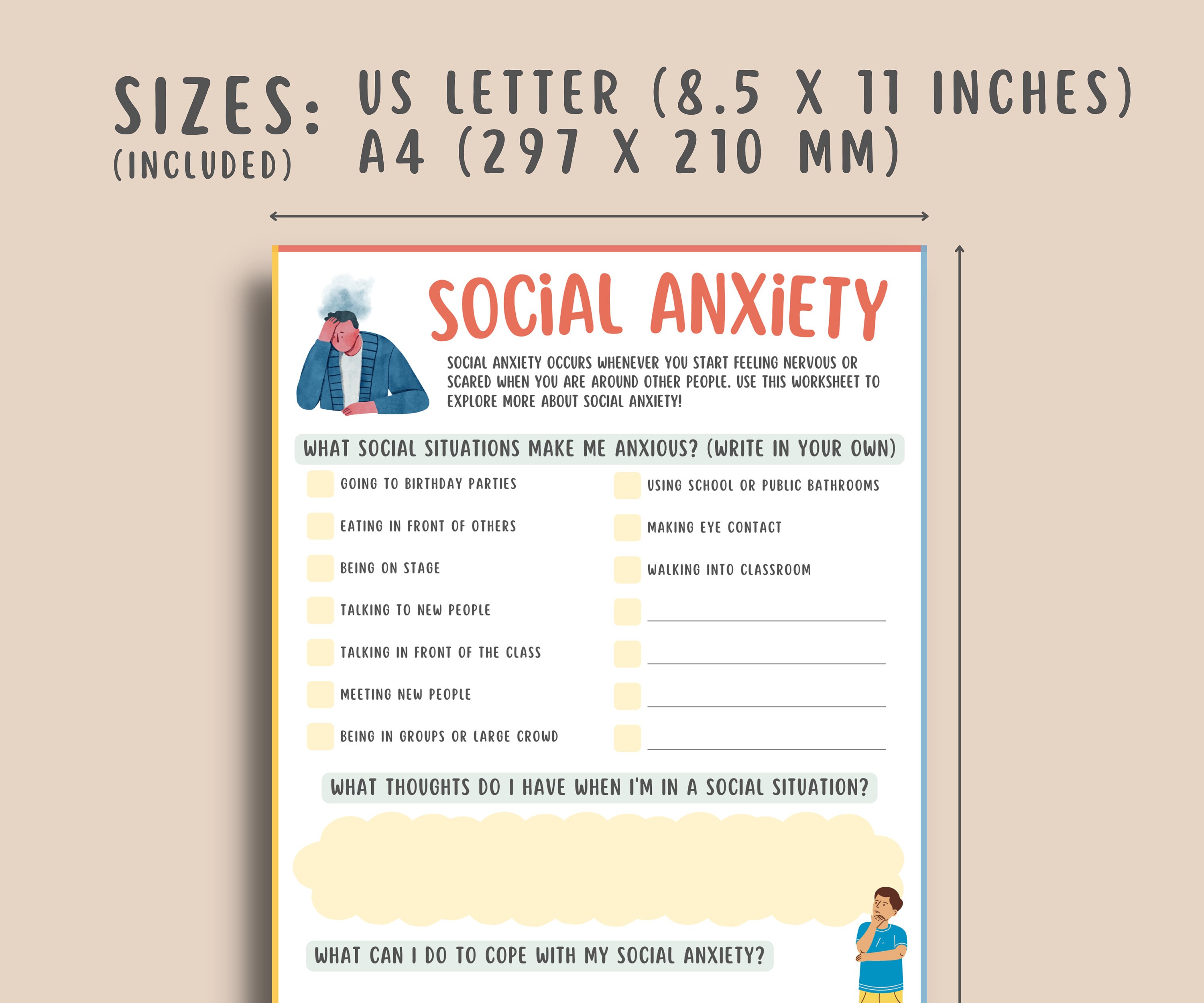 Social Anxiety Worksheet for Kids Teens & Children Social - Etsy