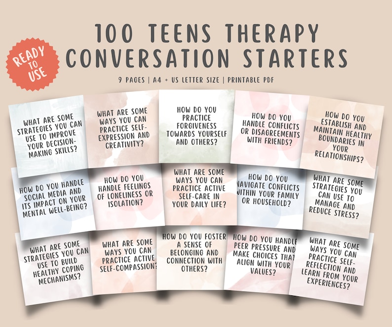 100 Teens Therapy Questions Cards Conversation Starters Mental Health ...