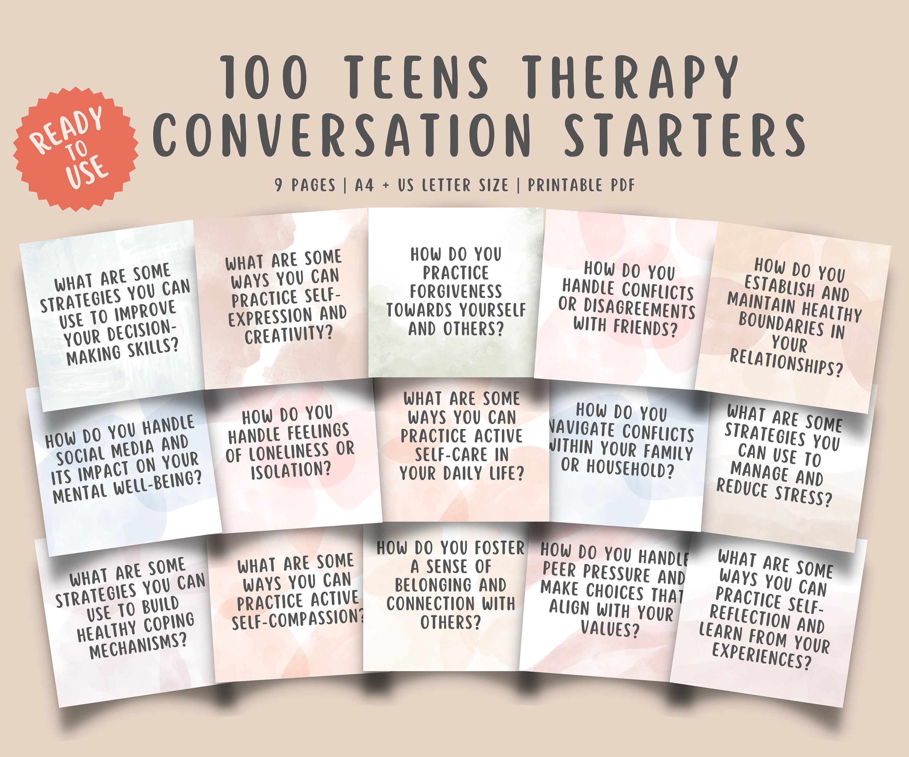 100 Teens Therapy Questions Cards Conversation Starters Mental Health ...