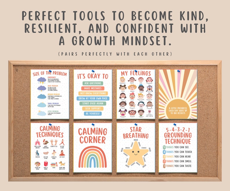 8 Calming Corner Posters for Kids Teens, Calm Down Techniques ...