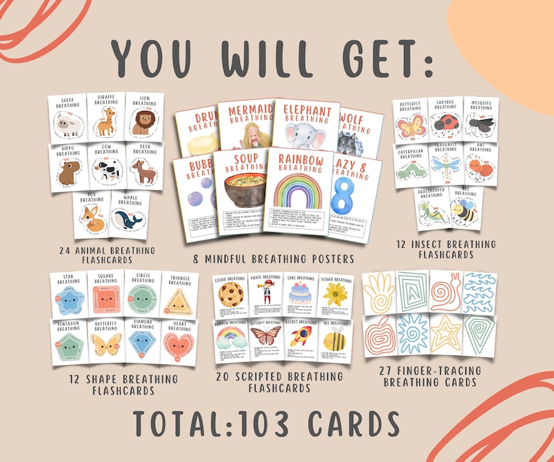 100 Mindful Breathing Flashcards for Kids Teens, Scripted Breathing ...