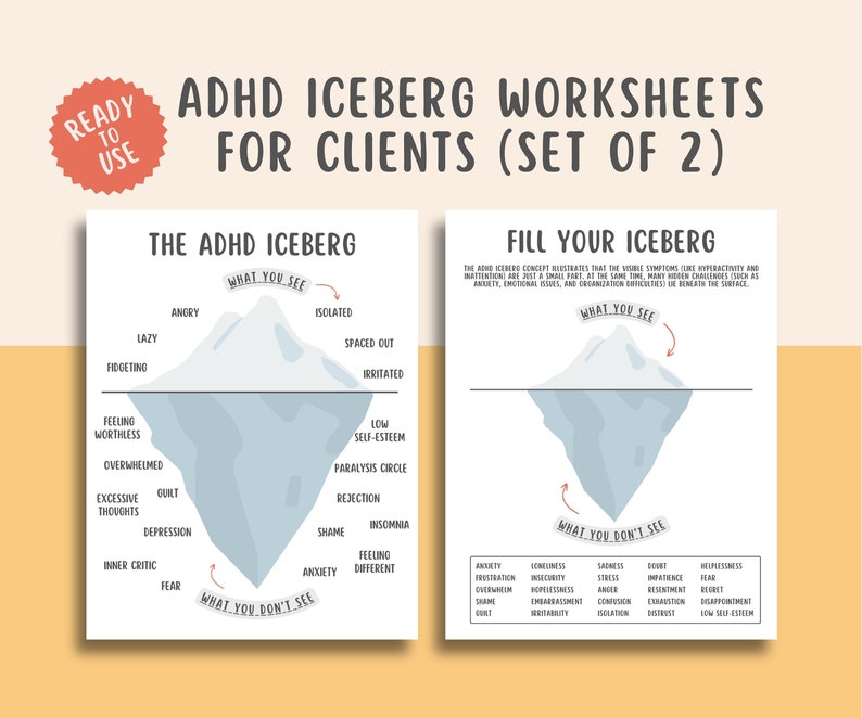 ADHD Iceberg Worksheets set of 2, Attention Deficit Hyperactivity ...