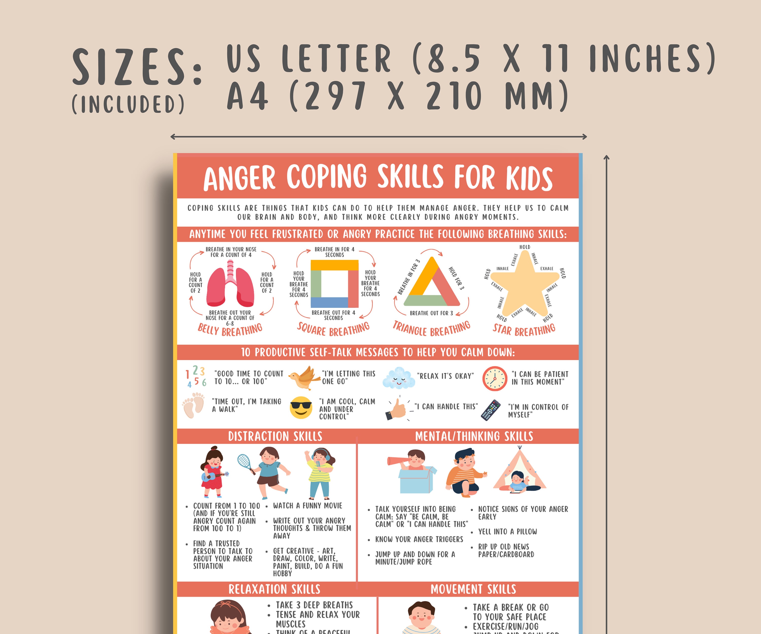 Anger Coping Skills for Kids & Teens, Anger Management Print, Anger ...