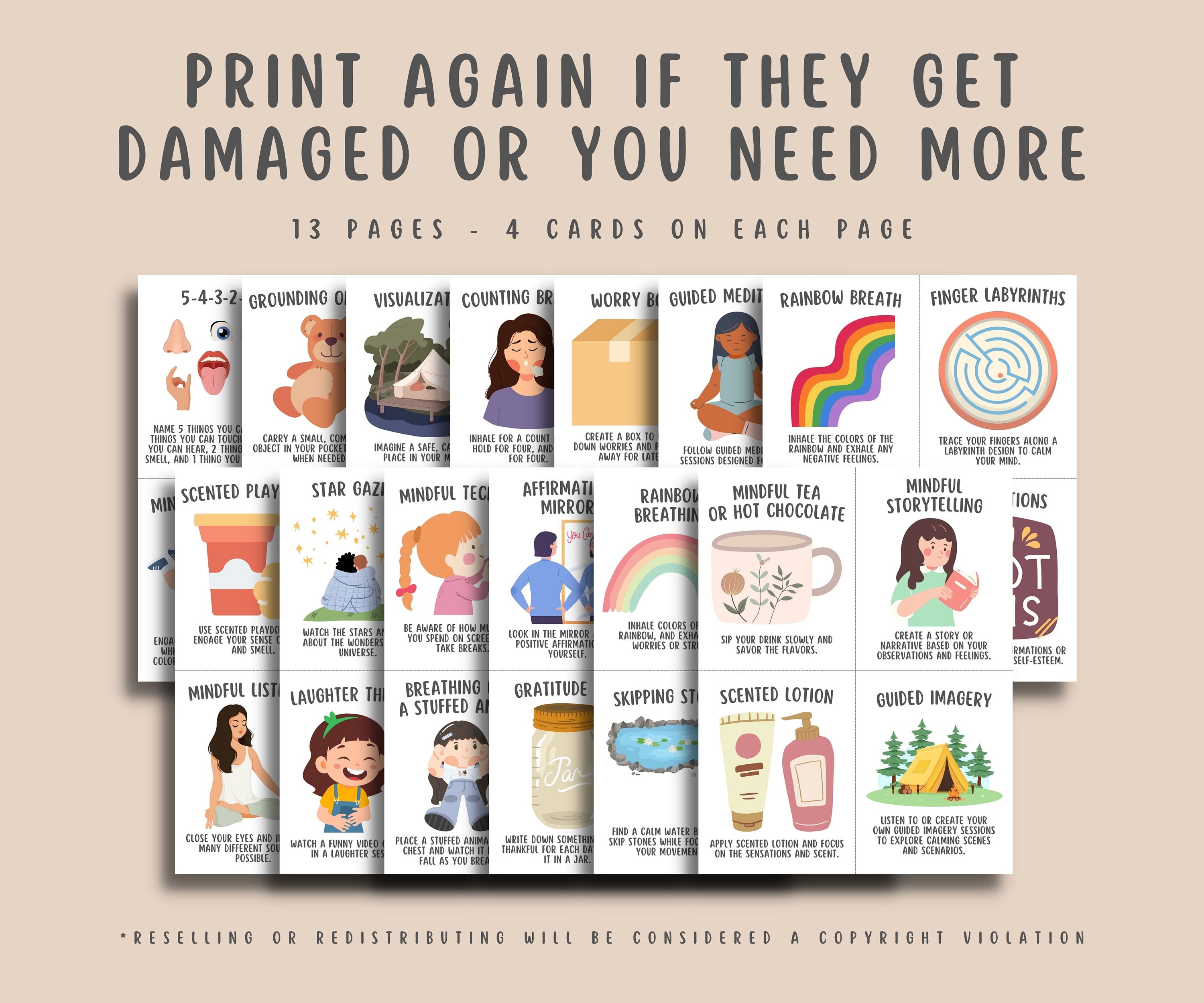 52 Grounding Techniques Flashcards Coping Strategies Children Self ...