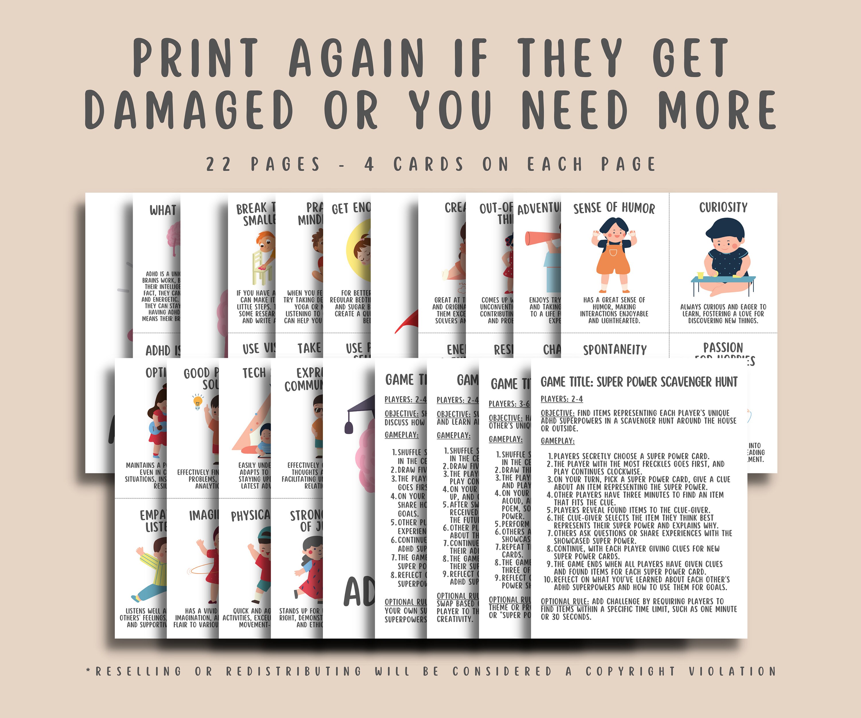 52 ADHD Superpower Strength & Coping Skill Cards, Executive Functioning ...